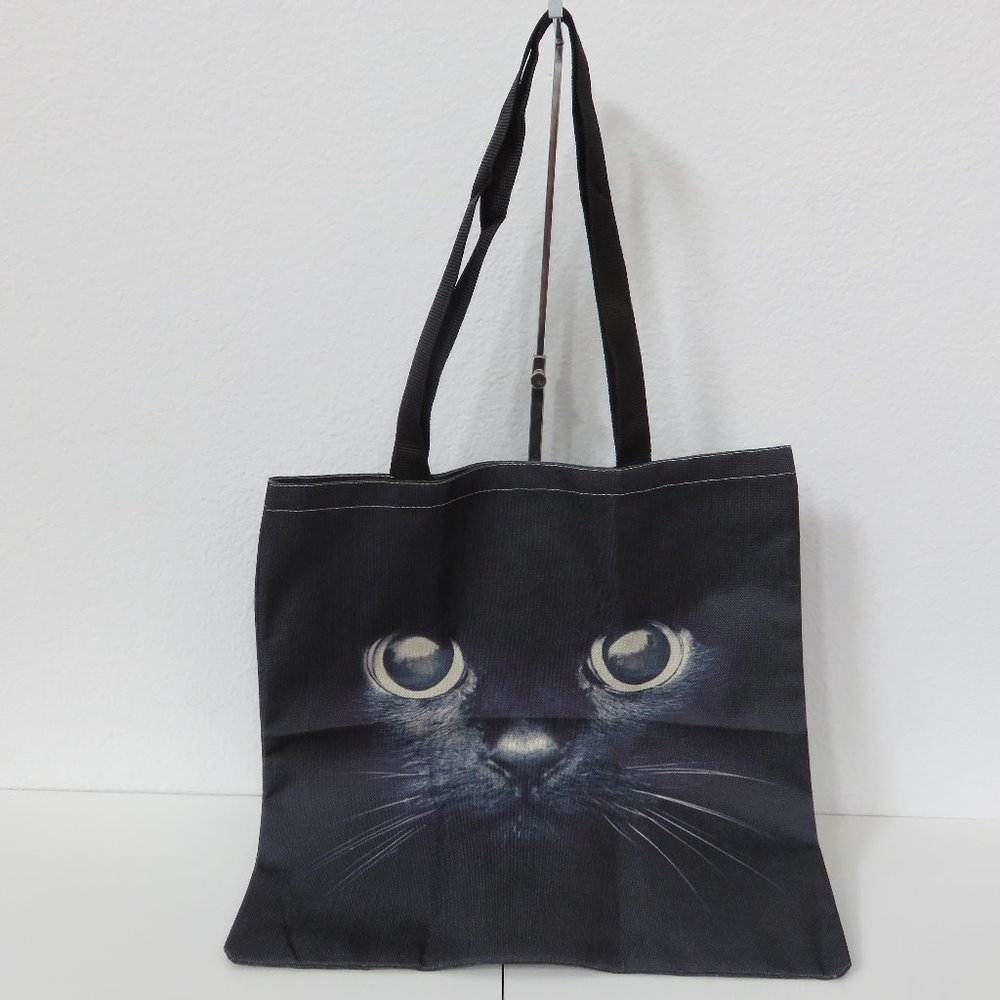 Black Cat Face Folding Tote Bag - Gem